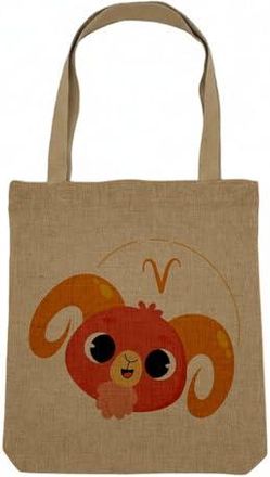 Fabulous Sac Shopping Tote Bag Aspect Lin - B&eacute;lier Signe astrologie Zodiaque Dessin Symbole Illustration - Sac de Courses Toile Epaisse 360g Beige Naturel Caba