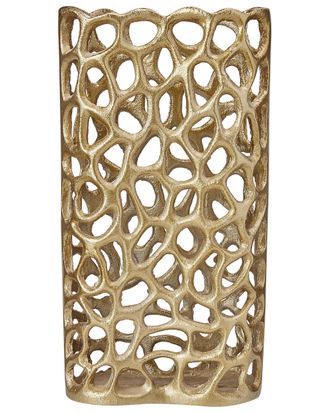 Beliani Dekovase Aluminium mit gewelltem Rand Lochmuster Gold 33 cm Modern Sanchi