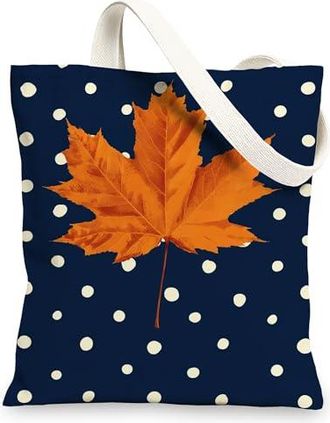 Generic Sacs fourre-tout en toile avec imprimé de feuilles, élégants à pois, réutilisables, légers et lavables pour salle de sport, extérieur, voyage, plage, 