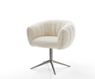 DELIFE Drehstuhl Jada-Flex Pl&uuml;sch Creme-Wei&szlig; Fu&szlig;kreuz Graphit 360&deg; drehbar Wippfunktion Taschenfederkern, Esszimmerst&uuml;hle