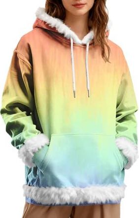 Generic Sweat à capuche surdimensionné avec col en peluche pour femme - Imprimé de Noël multicolore - Avec poche - Manches longues - Léger et confortable, Mr1