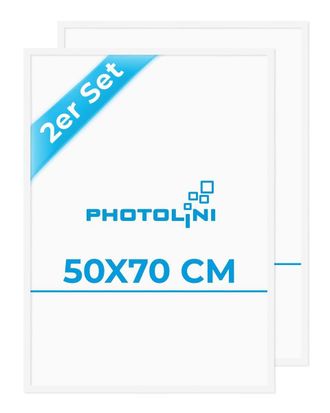 Photolini Bilderrahmen 50x70 Weiss 2er Set Holz MDF, 50x70 cm Bilderrahmen gro&szlig;, Rahmen 70x50 Puzzle, bruchsicheres Acrylglas, picture frame zum Aufh&auml;ngen, Post