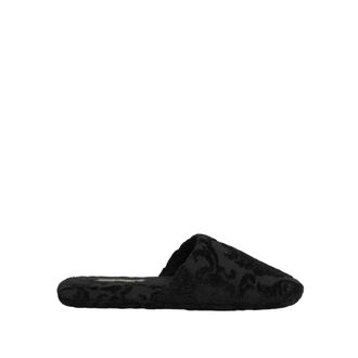 Dolce & Gabbana Homme, Chaussures, Noir, Taille: 44 EU Logo Embroidered Slippers Flats Chaussures