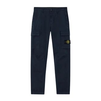 Stone Island Homme, Sport, Bleu, Taille: W34 Pantalon en serg&eacute; de coton stretch