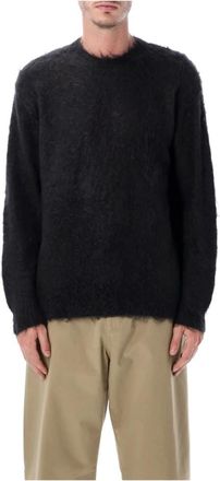 Auralee Homme, Pulls, Noir, Taille: L Pull Ras du Cou en Maille Mohair Super Kid Brossé