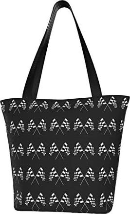 AOOEDM Sac fourre-tout Racing Drapeau &agrave; damier Sacs &agrave; provisions Petit sac de march&eacute; r&eacute;utilisable Sacs fourre-tout de plage Sacs de voyage