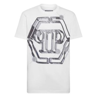 Philipp Plein Homme, Tops, Blanc, Taille: XL T-Shirt Col Rond