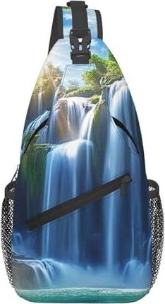 Generic Grand sac &agrave; bandouli&egrave;re cascade et soleil de montagne - Sac &agrave; bandouli&egrave;re de voyage pour homme - Sac &agrave; dos de randonn&eacute;e