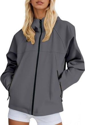 Generic Vestes coupe-vent l&eacute;g&egrave;res pour femmes, manteau de pluie respirant pour la randonn&eacute;e, le printemps, lautomne, les voyages 2026, gris fonc&eacute;, 4XL