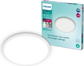 Philips LED Badezimmer Deckenleuchte Superslim, weiß, 15W, neutralweißes Licht 4.000K, 3 Lichteinstellungen - dimmen ohne Dimmer, IP44 Schutz, Einzelpack