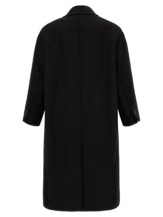 Ami Double-Breasted Gabardine Coat - Black