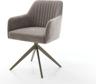 DELIFE Drehstuhl Greg-Flex Strukturstoff Soft Taupe Kreuzgestell breit Effektfinish Titan 360&deg; drehbar Wippfunktion Taschenfederkern, Esszimmerst&uuml;hle