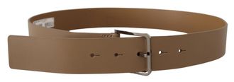 Dolce & Gabbana Mens Beige Calf Leather Wide Silver Metal Belt