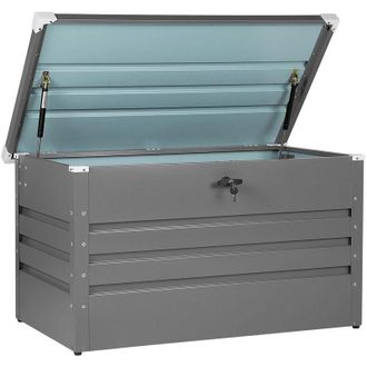 Beliani Coffre de Rangement Ext&eacute;rieur 132 x 62 cm 400 Litres en Acier Galvanis&eacute; Gris Id&eacute;al pour les Accessoires de Jardin Durable et D&eacute;coratif Beliani