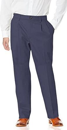 Dockers Mens Relaxed Fit Signature Khaki Lux Cotton Stretch Pants - Pleated D4 Navy, 38W x 32L