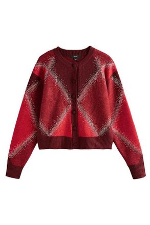 Next Strickjacke Glitzernde Argyle-Strickjacke mit Wollanteil (1-tlg)