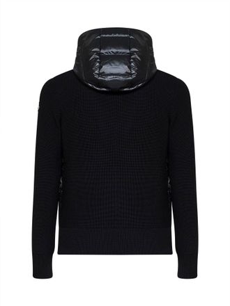 Moncler Mens Hoodie Padded Zip-Up Black Virgin Wool Bomber Jackets