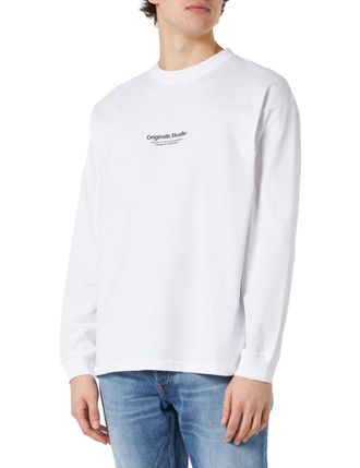 Jack & Jones Herren Jorvesterbro Tee Ls Crew Neck Langarmshirt, Bright White, XL
