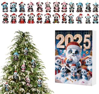 Generic Weihnachten Panda Advent 24 Tage - 24-Tage-Weihnachts-Countdown-Kalender, 2 D Acryl Panda Anhänger Hängbarer Countdown Kalender | Aufhängbarer Tier Ch