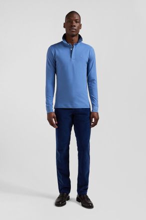Eden Park Polo Manches Longues En Piqu&eacute; Coton Bleu Coupe Slim