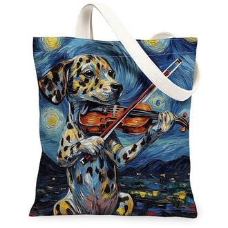 Generic Catahoulas Sac fourre-tout r&eacute;utilisable en toile pour faire du shopping Motif l&eacute;opard 33 x 38 cm Motif violon &eacute;toil&eacute; nuit violon pour femme