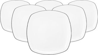 SELTMANN WEIDEN Lido Black Line Frühstücksteller 6er Set, ø 20 cm, Eckiger Dessertteller mit schwarzem Rand, Porzellan