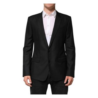 Dolce & Gabbana Schwarzer Woll-Einreiher-Jackett-Blazer - - Jackets - Herren - Schwarzk - XL