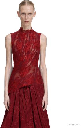 Marc Le Bihan Pleated Lace Long Sleeve Top