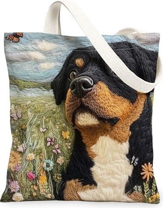 Generic Spring Rottweilers Sac fourre-tout en toile r&eacute;utilisable pour faire du shopping 33 x 38,1 cm, motif floral fantaisie, sac d&eacute;picerie r&eacute;utilisable pour 