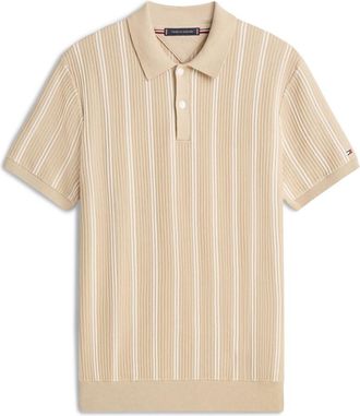 Tommy Hilfiger Strick-Poloshirt mit Streifenstruktur und Flag-Stickerei in