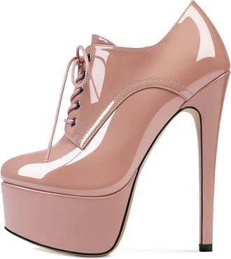 EDEFS Bottes Cheville Femme à Lacets Bout Rond Plateforme Talon Haut 15 cm pour Robe de Soirée dHiver Mariage & Travail Nude EU44