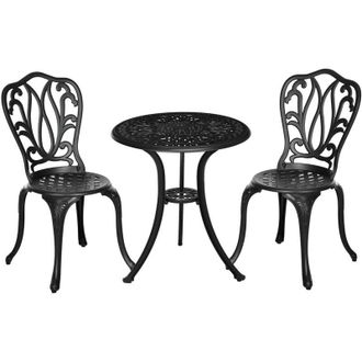 OUTSUNNY Ensemble salon de jardin 2 places avec table ronde style r&eacute;tro fonte alu noir