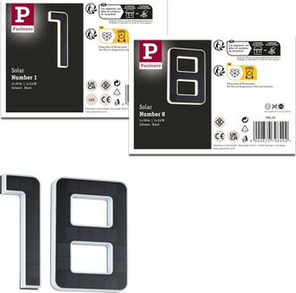 Paulmann 5298 Set Solar LED Hausnummernleuchte inkl. wechselbarer Akku Nummer 18 3000K 2x6lm 2x0,2W Schwarz