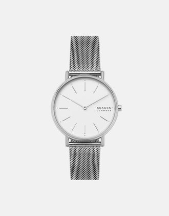 Skagen Signatur - Damenuhr aus goldfarbenem Edelstahl mit zwei Zeigern und silberfarbenem Armband