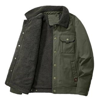 Generic Veste dhiver épaisse et chaude pour homme avec col en polaire et fermeture éclair, Army En8, 3XL