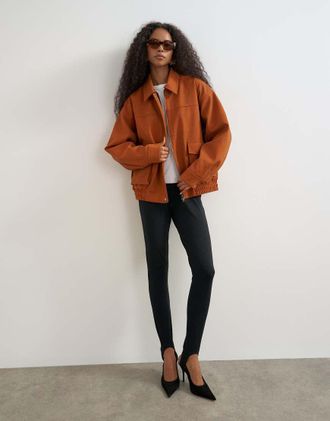Topshop Oversize-Kunstleder-Oversize-Bomberjacke in Rostbraun-Orange