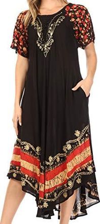 Sakkas 14403New -Sara Robe Batik Caftan D&eacute;bardeur/Robe de Plage - Noir/Rouge - One Size Regular