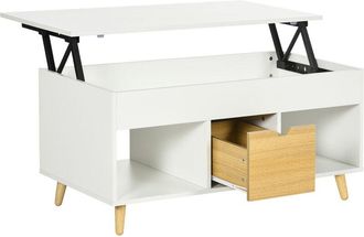 HOMCOM Homcom - Table basse relevable - tiroir, 2 niches, coffre - dim. 100L x 50l x 49H cm - bois clair blanc