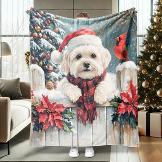 Generic Farmhouse Weihnachtsdecke mit Malteser-Motiv, 127 x 152 cm, weich, gem&uuml;tlich, flauschige Decke f&uuml;r Couch, Wohnzimmer, Strand, Reisen, Urlaub, Zuhause,