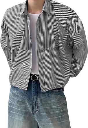 Generic Chemises pour homme adulte manches longues contrast&eacute;es ray&eacute;es chemise printemps et automne hauts d&eacute;contract&eacute;s intelligents confortables Shiteshirts bo