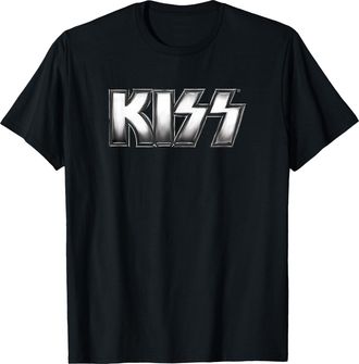 Kiss Metallic-Logo Herren T-Shirt Schwarz S Klassische Passform Langarm Crew Neck Classic Fit Polyester T-Shirt