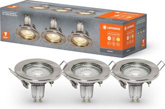 Ledvance Einbaustrahler in gebürstetem Nickel inkl. wechselbarem 2,6 Watt GU10 Leuchtmittel, LED Spotleuchte, Lichtfarbe warmweiß (2700K), IP20, 3er-Pack
