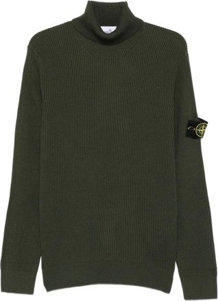 Stone Island Homme, Pulls, Vert, Taille: L Pull &agrave; Col Roul&eacute; en Tricot C&ocirc;tel&eacute; Vert