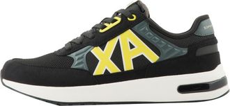 A|X Armani Exchange Mens Dusseldorf Embossed Geometric Motifs Sneaker Lace up Black+ Grey+ Yellow,40.5