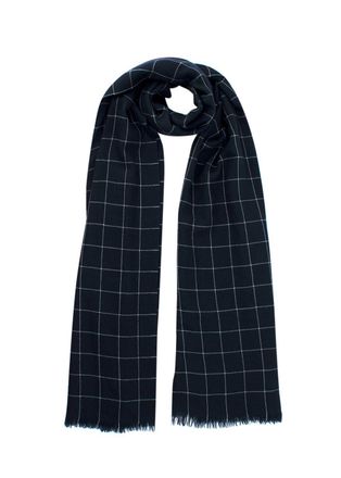Bespoke Navy Check Cashmere Blend Scarf