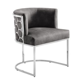 Invicta Interior Stilvoller Stuhl Elegance - grau - Samt - Silber - Edelstahl mit Armlehne