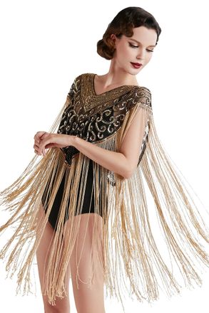 Babeyond 1920s Retro Schal Damen Stola Umschlagt&uuml;cher f&uuml;r Abendkleid Hochzeit Party Braut Schal Gatsby Kost&uuml;m Accessoires (Schwarzgold)