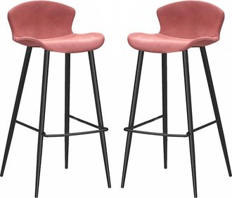 Generic Samt-Barhocker, Tresenhocker mit R&uuml;ckenlehne, Metallbeinen und Fu&szlig;st&uuml;tze, 66/76 cm hohe Hocker, gepolsterte K&uuml;chen- und Esszimmerst&uuml;hle