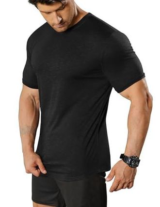Coofandy T-Shirt Homme d&Eacute;t&eacute; T-Shirt &agrave; Manches Courtes de Sport Fonctionnel Gym Shirt Col Rond Entra&icirc;nement Noir M