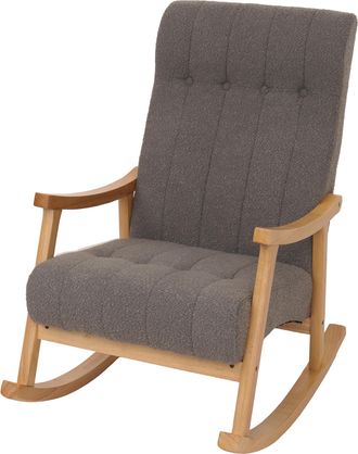 Mendler Schaukelstuhl HWC-K10, Relaxsessel, Holz FSC Stoff/Textil Bouclé (450g/m²) - dunkelgrau, Gestell Natur